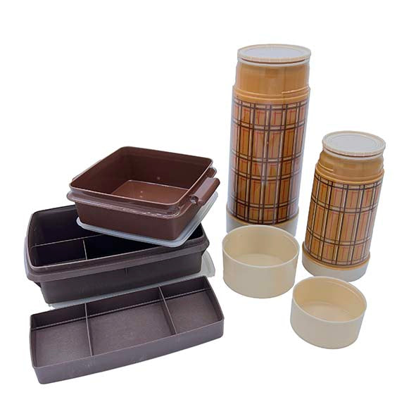 Brown Checkered Thermos & Tupperware Set – The Prop Collective